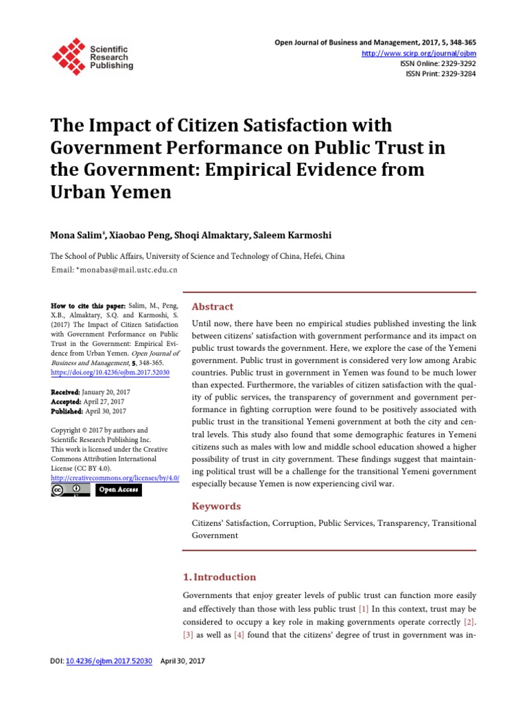 The Impact of Citizen Satisfaction With Government | PDF | Survey ...