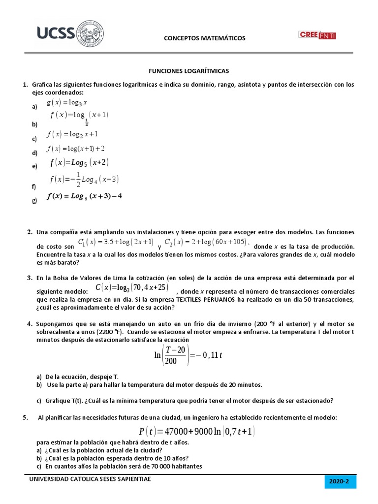 Ejercicios - Semanan 16.2. Func. Logaritmica | PDF | Logaritmo | Enseñanza de matemática
