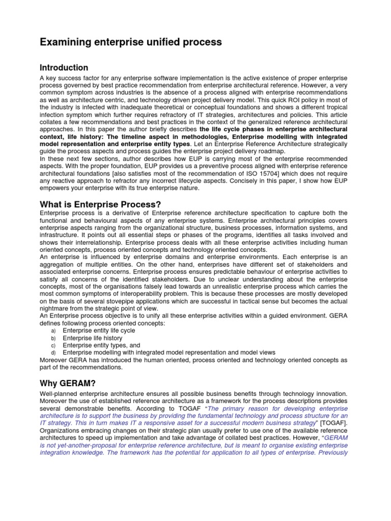 Examining Enterprise Unified Process | PDF | Enterprise Architecture ...