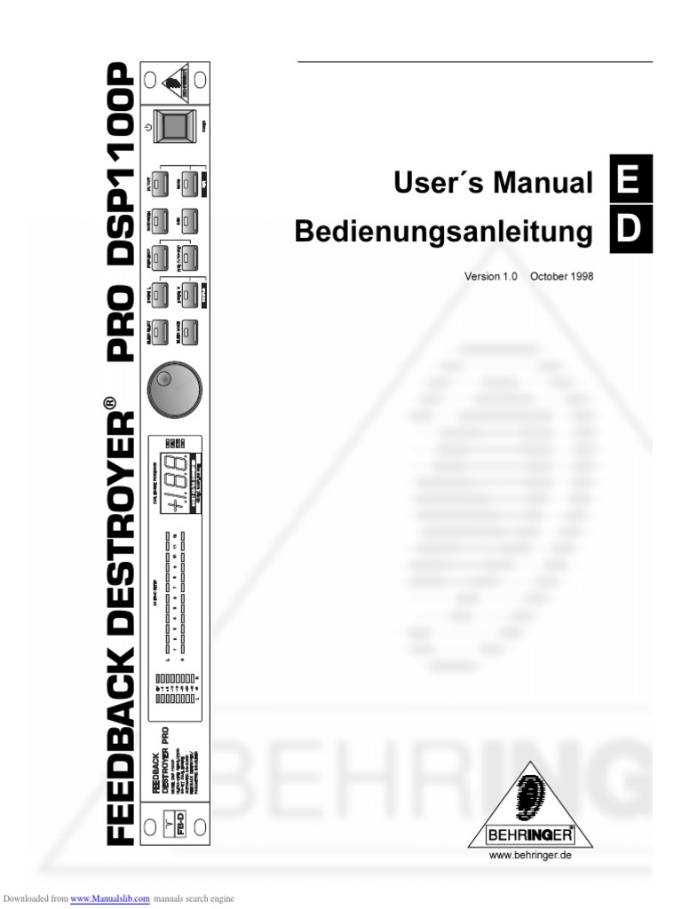 User S Manual Bedienungsanleitung: Version 1.0 October 1998 | PDF | Equalization (Audio ...