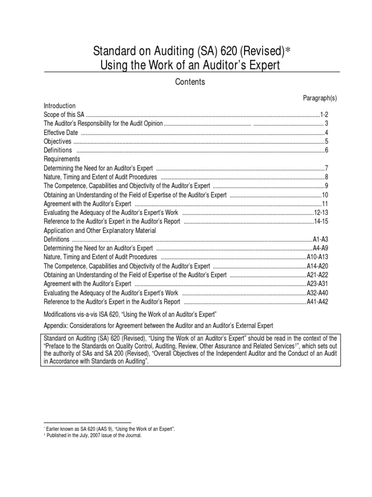 SA 620 Revised | PDF | Financial Audit | Audit
