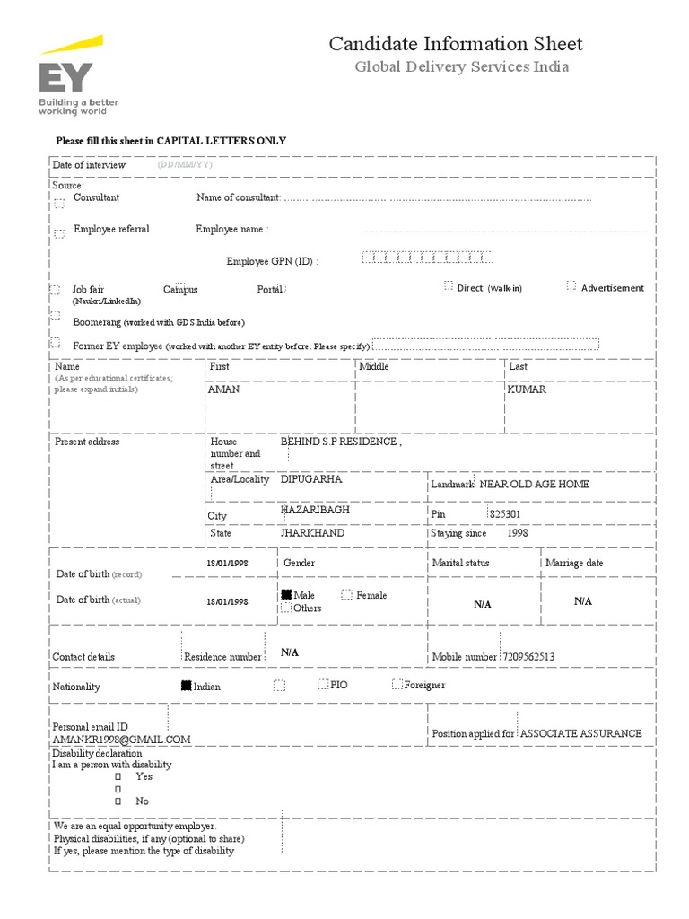 Candidate Information Sheet for Interview | PDF | Employment | Justice