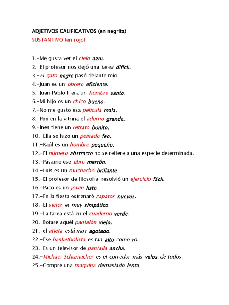 Ejemplo De Oraciones Con Sustantivos Y Adjetivos
