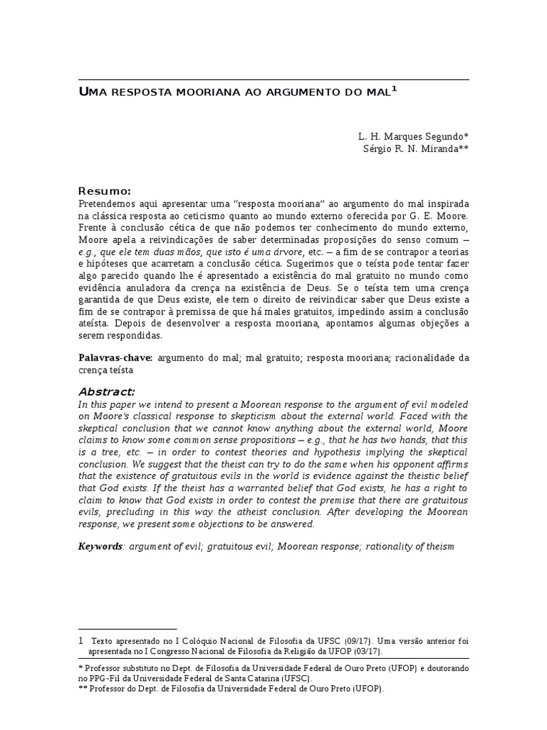 Luiz Helvécio Marques Segundo - UMA - RESPOSTA - MOORIANA - AO - ARGUMENTO - DO - MAL | PDF ...