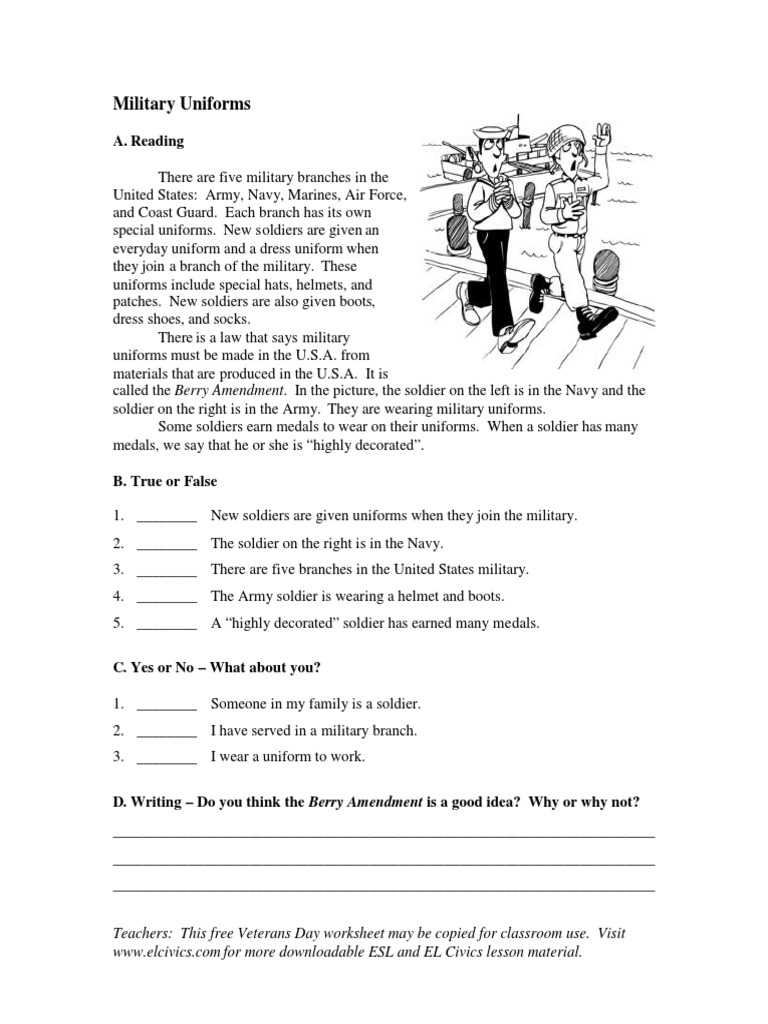 Military Uniforms: Teachers: This Free Veterans Day Worksheet May Be ...