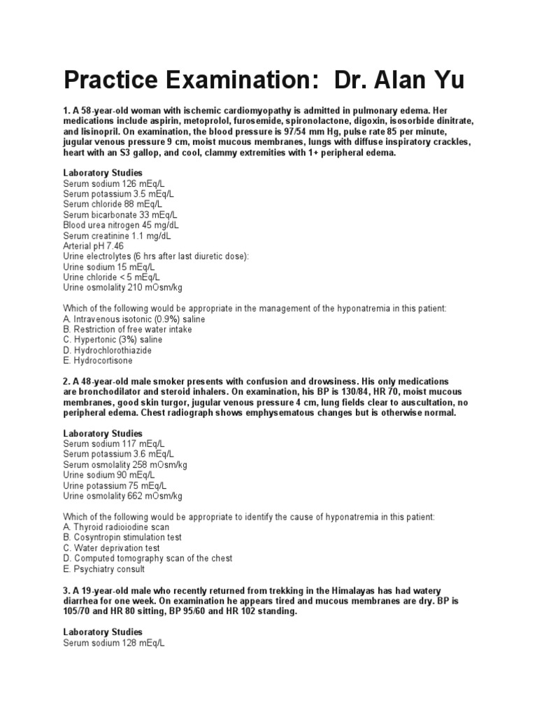 Practice TESTS Nephrology | PDF | Science & Mathematics