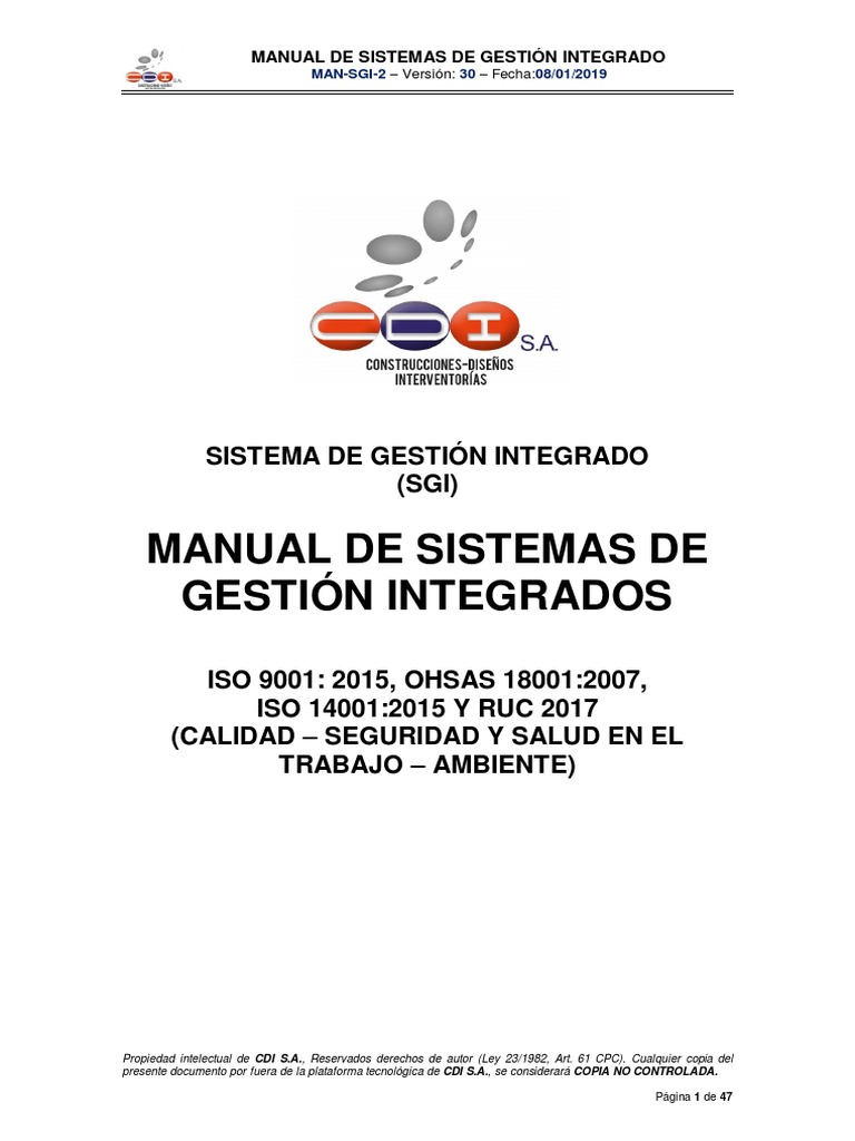 MAN-SGI-2 Manual SGI | PDF | Calidad (comercial) | Seguridad y salud ocupacional