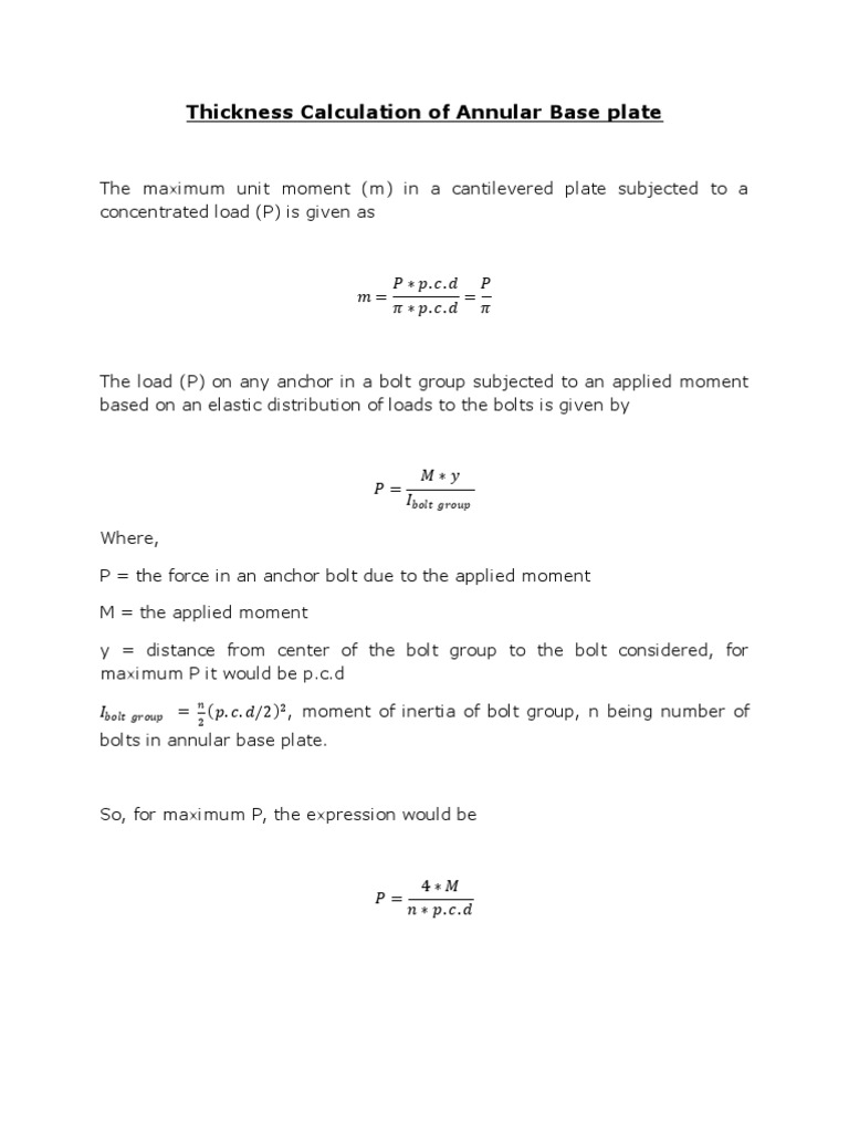 Annular Base Plate Thickness Formula | PDF