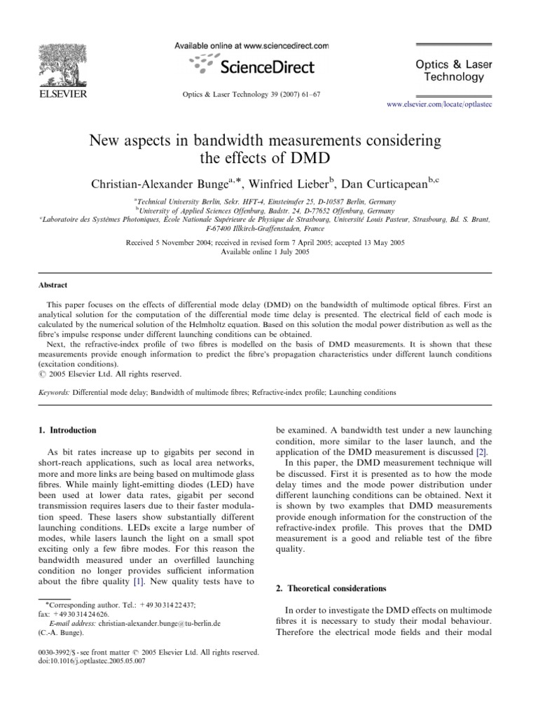 DMD Effects in MMF and Delay Calculation | PDF | Optical Fiber | Laser