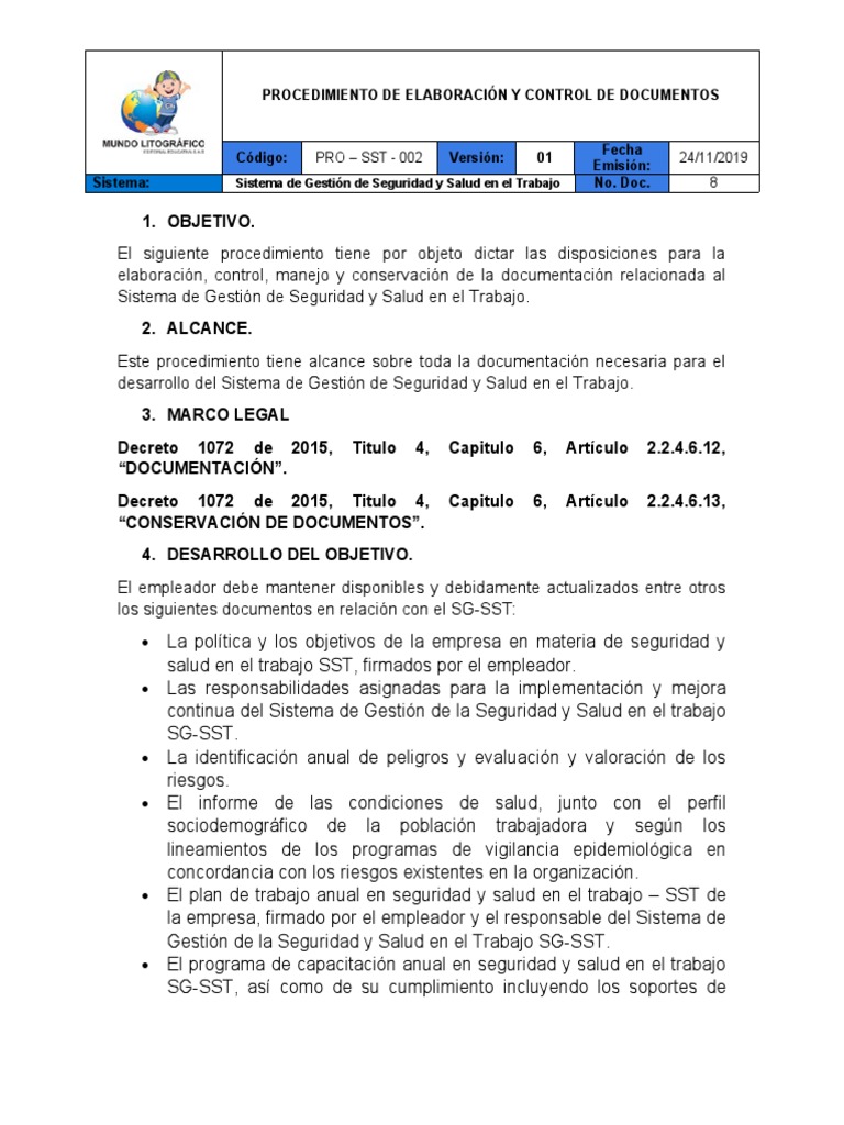 Pro - SST - 002 Procedimiento de Elaboración, Actualización y Control ...