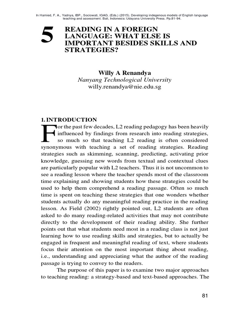 Reading in a Foreign Language: What Else is Important Besides Skills ...