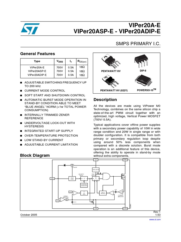 Viper20A-E Viper20Asp-E - Viper20Adip-E: General Features | PDF | Amplifier | Capacitor
