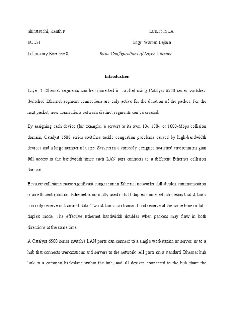 Lab Exer 8 | Download Free PDF | Network Switch | Ethernet