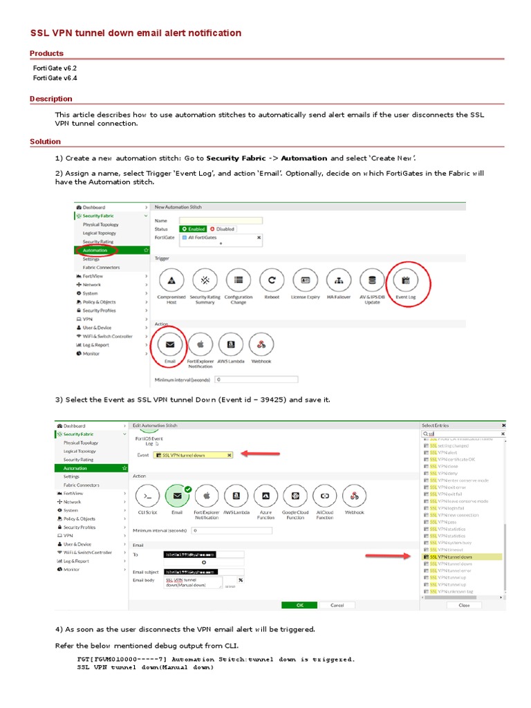 SSL VPN Tunnel Down Email Alert Notification | PDF