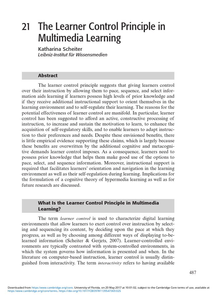 Learner Control in Multimedia Learning | PDF | Motivation | Motivational