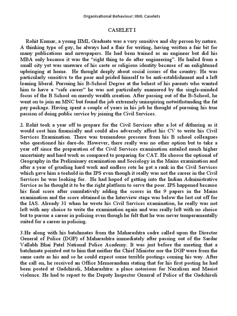 Organisational Behaviour: IIML Caselets | PDF | Science | Science And Technology