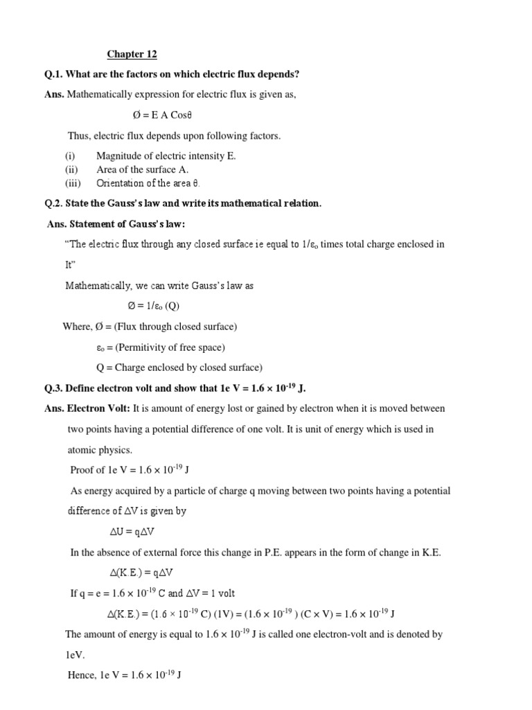 2nd Year Short Question Answers From Within Chapters | PDF | Inductor ...