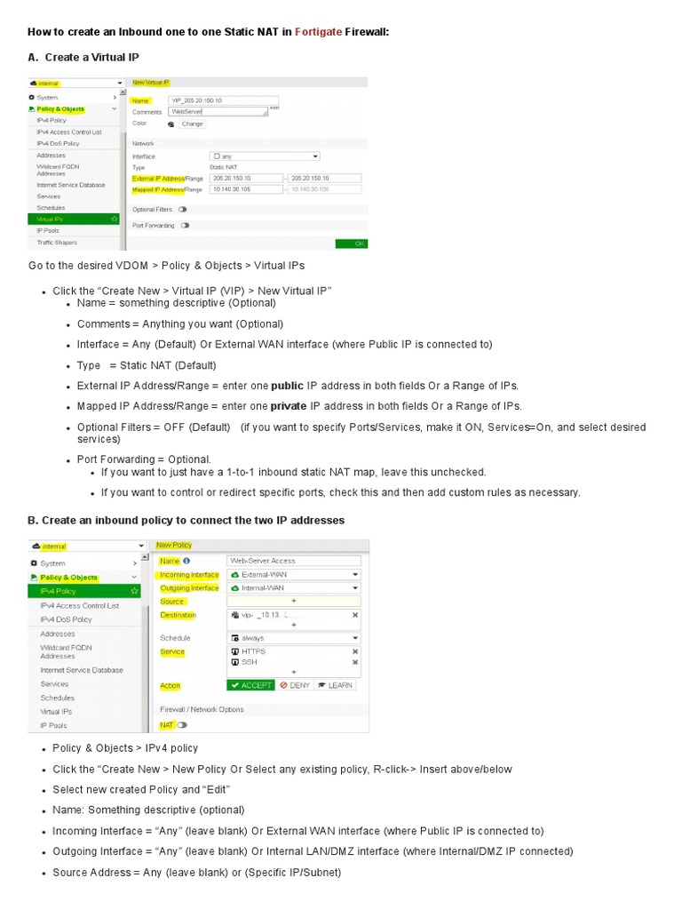 Configuring One-to-One Static and Dynamic NAT in Fortigate for Internal ...