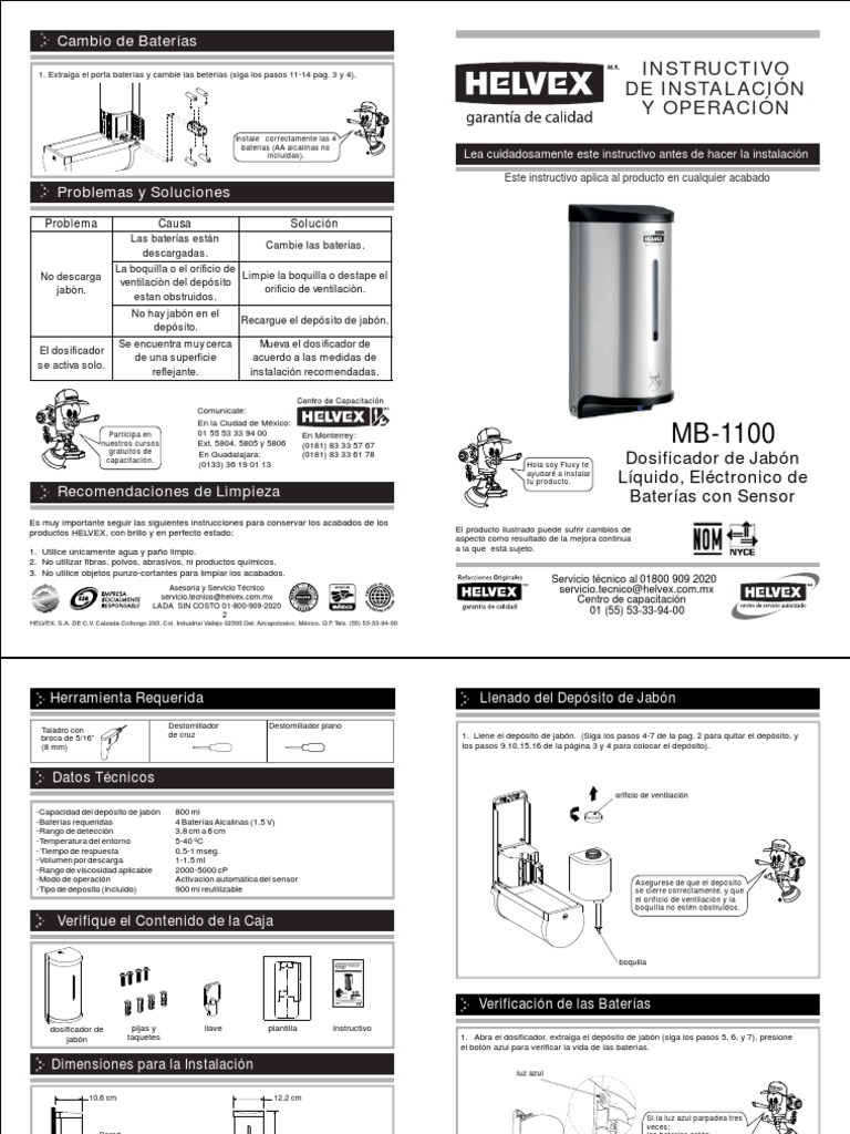Instrucciones para Dosificador MB-1100 Helvex | PDF | Industrias ...