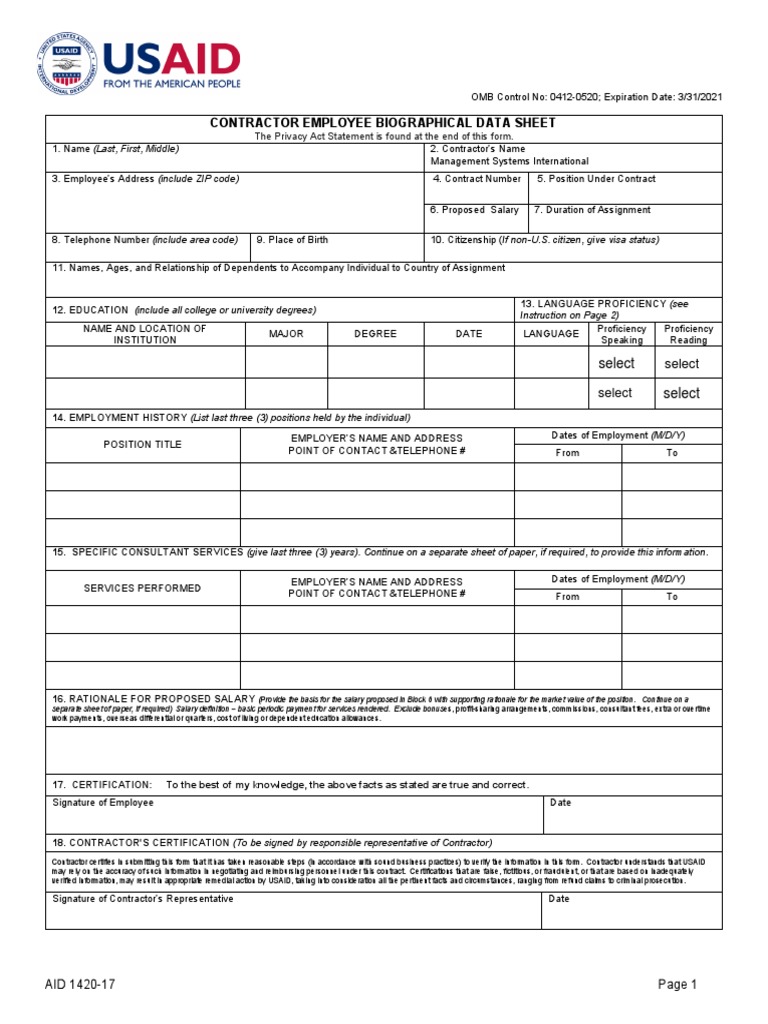 Usaid - Biodata | PDF | United States Agency For International ...