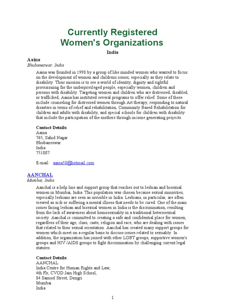 Women's Empowerment Organizations in India | PDF | Empowerment ...