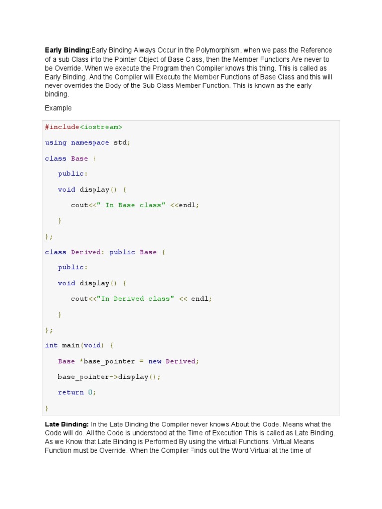 Early Binding And Late Binding Pdf Method Computer Programming Inheritance Object
