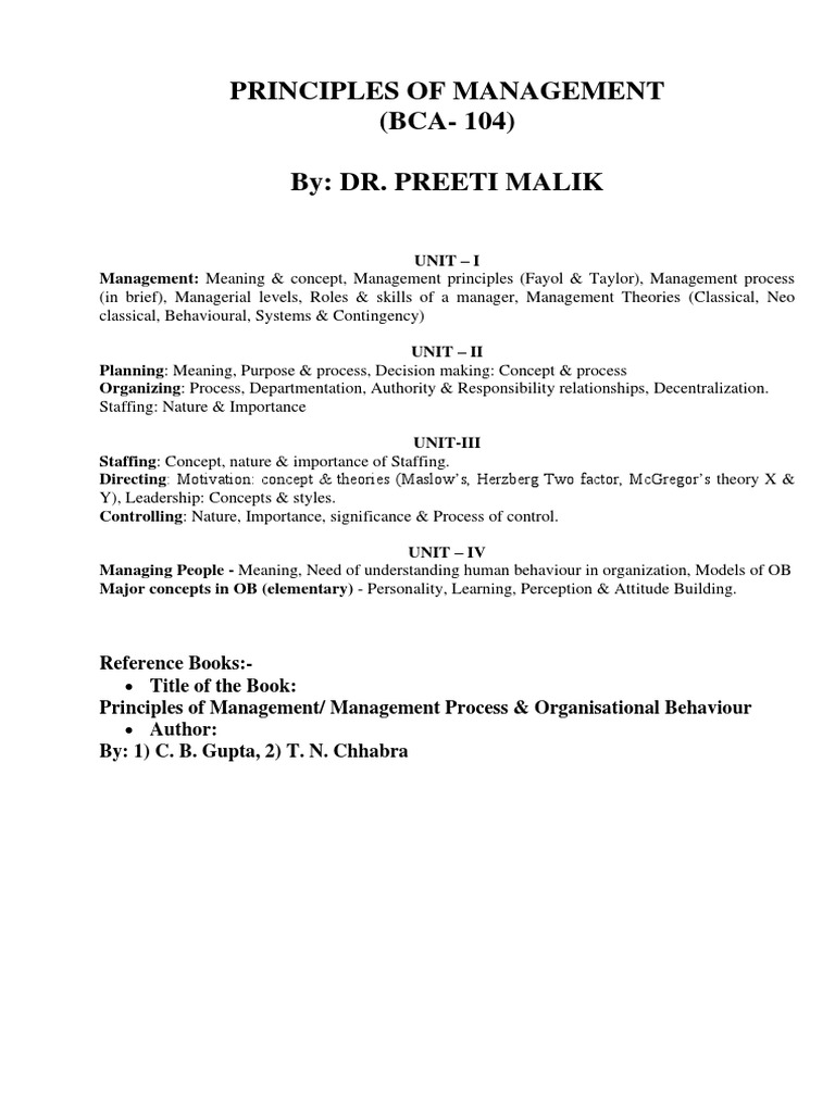 Principles of Management (BCA-104) By: Dr. Preeti Malik | PDF | Factors ...