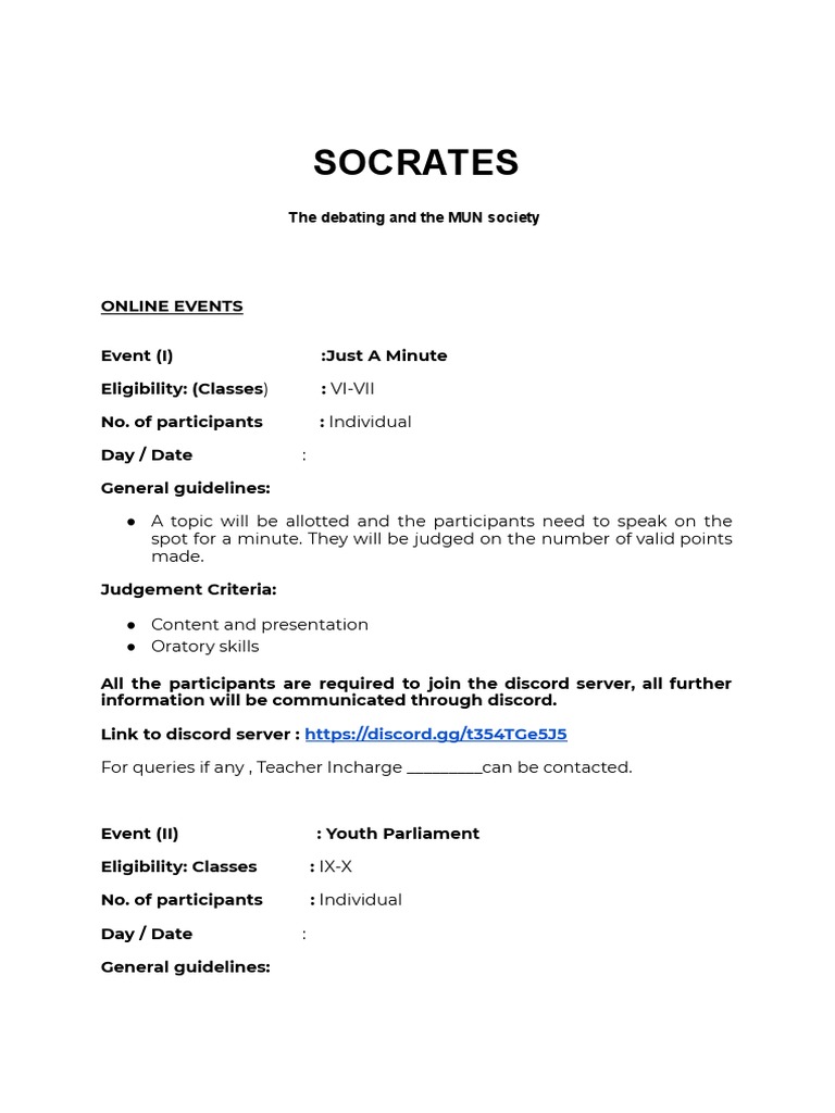 Socrates: The Debating and The MUN Society | PDF | Public Speaking ...
