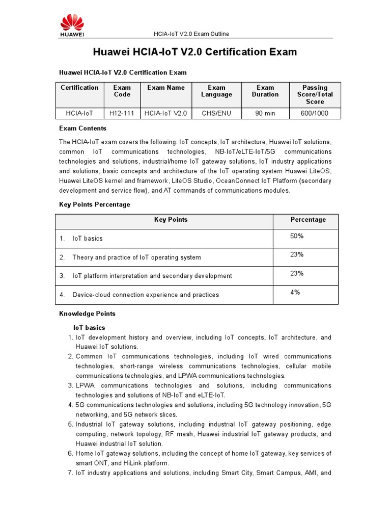 Huawei Hcia-Iot V2.0 Certification Exam | PDF | Internet Of Things ...