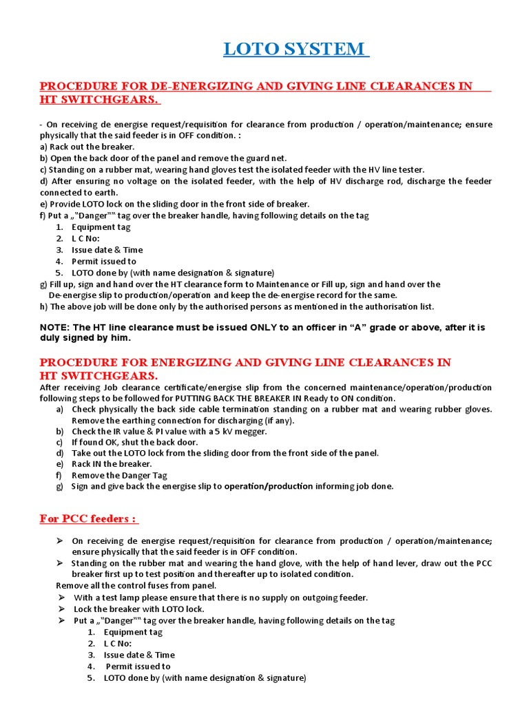 Electrical Loto Procedure | PDF | Fuse (Electrical) | Electrical Components