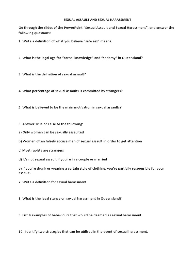 Sexual Assault And Sexual Harassment Worksheet Pdf 9018