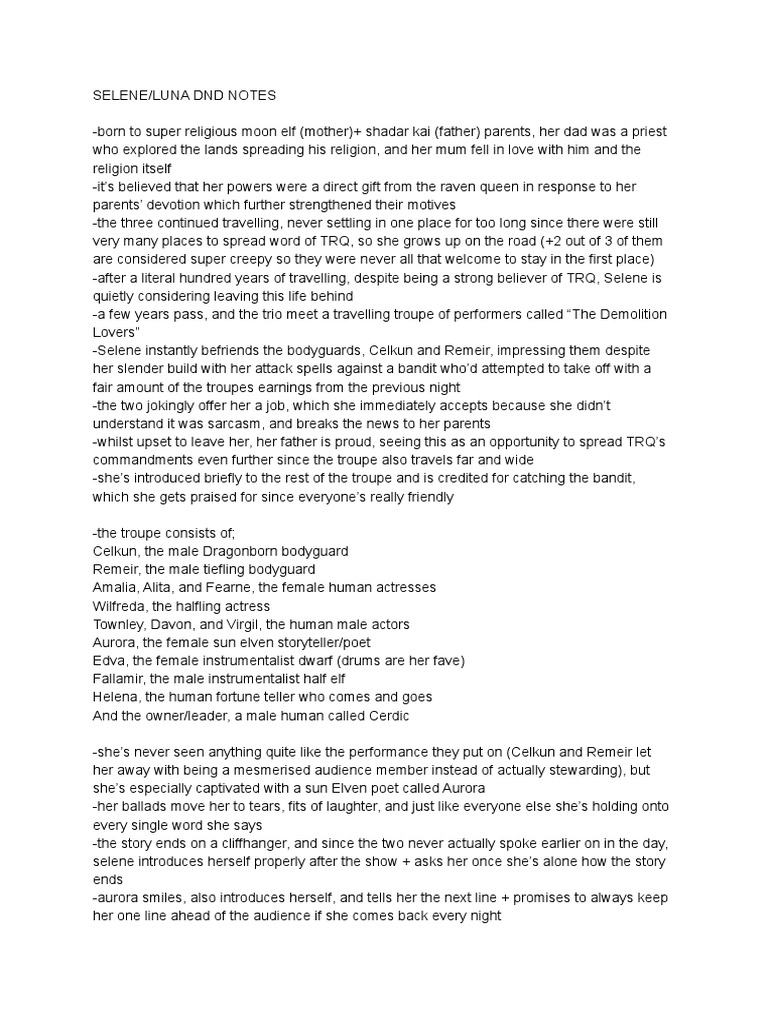 Selene-Luna DND Notes | PDF