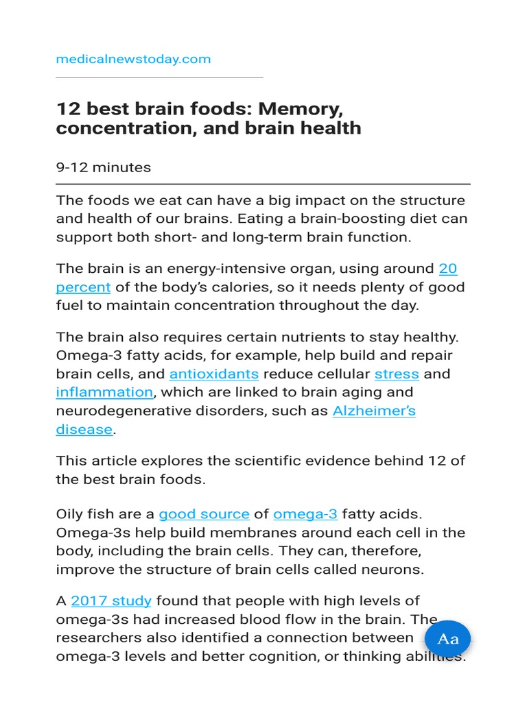 12 Best Brain Foods Memory Concentration An | PDF | Vitamin E | Fat