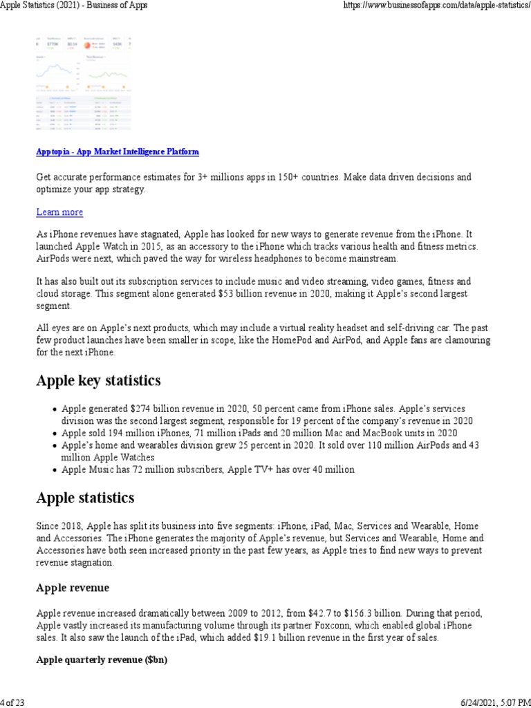 Apple Key Statistics: Learn More | PDF | Apple Inc. | Ios