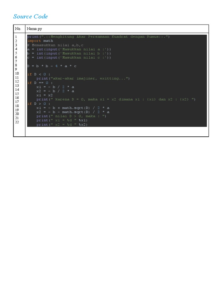 Menghitung Persamaan Kuadrat By Python Pdf