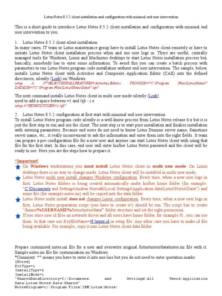 Lotus Notes 8.5.2 Client Installation and Configuration With Minimal ...