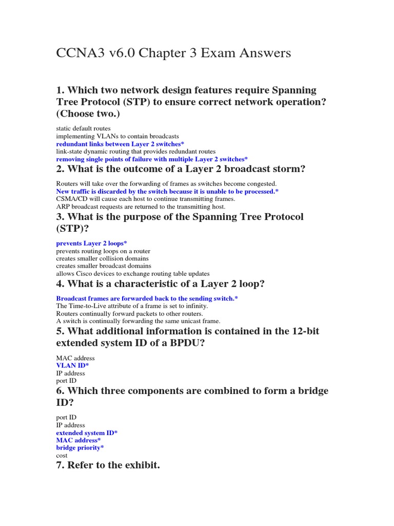 CCNA3 v6.0 Chapter 3 Exam Answers | PDF | Network Switch | Physical ...