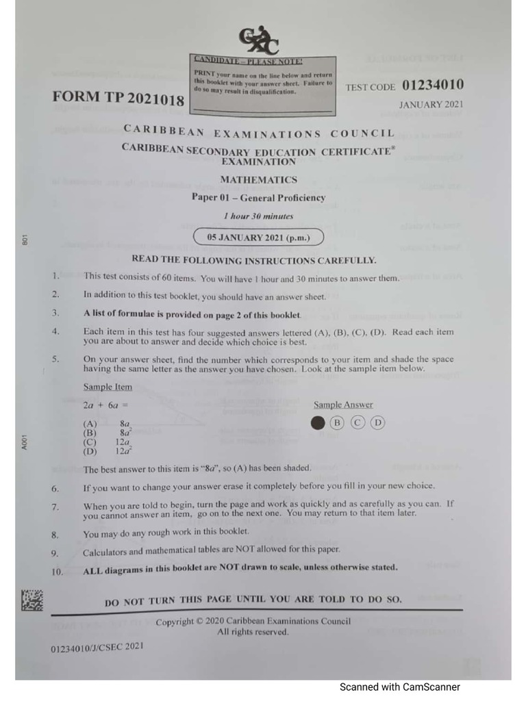 Math Jan 2021 p1 | PDF