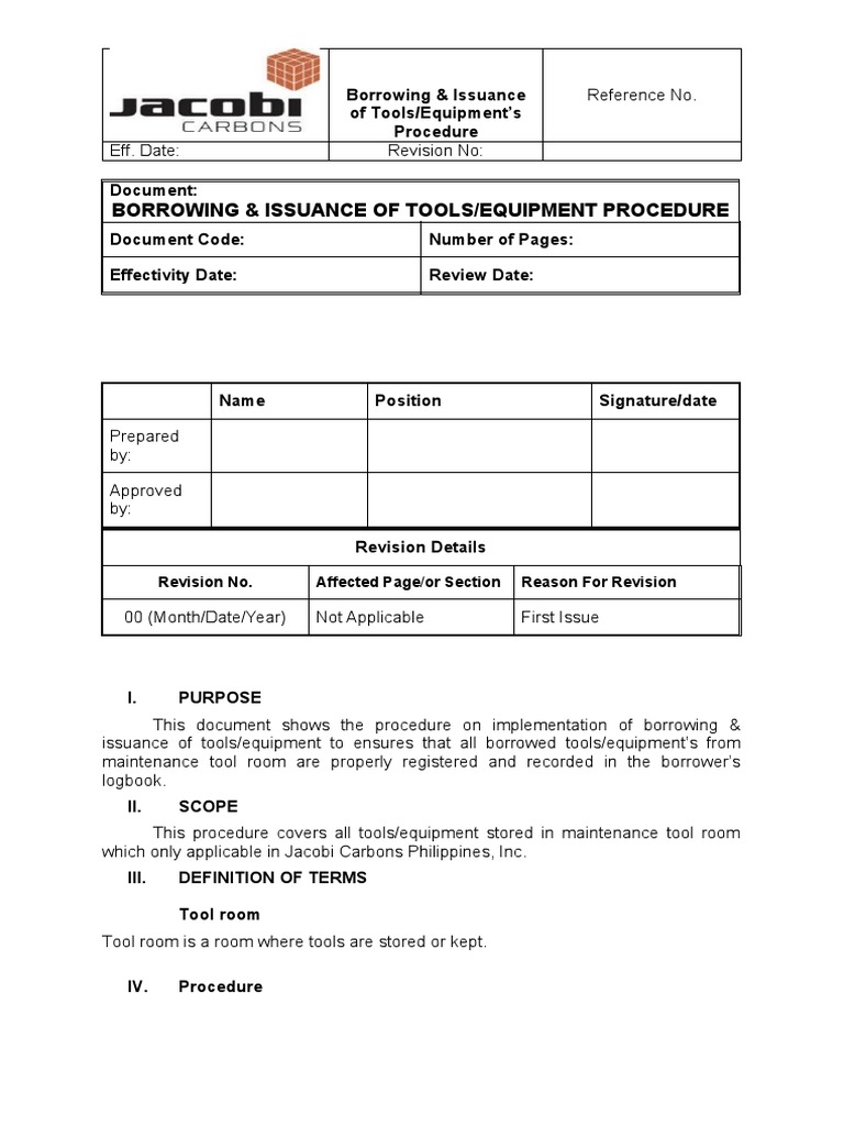 Borrowing & Issuance of Tools/Equipment's Procedure | PDF | Government | Business