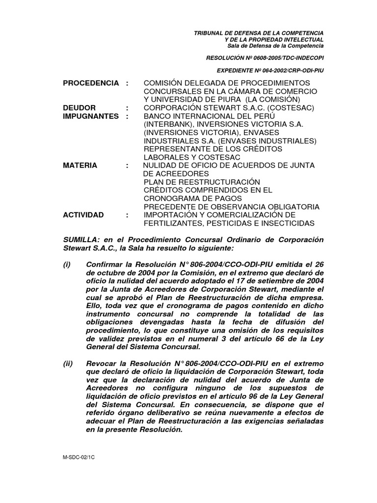 Expo RESOL. INDECOPI 0608-05 | PDF | Pagos | Bienes (Ley)