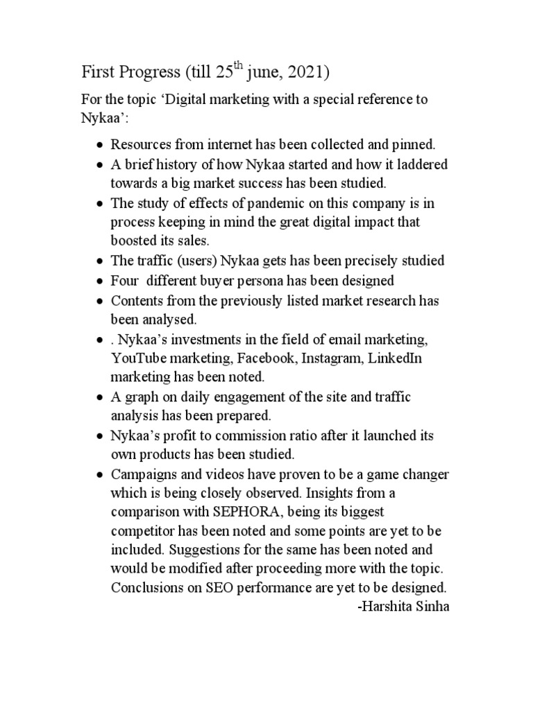 Nykaa First Progress | PDF