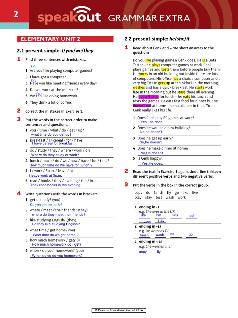 Speakout Grammar Extra Elementary Unit 2 | PDF | Foods