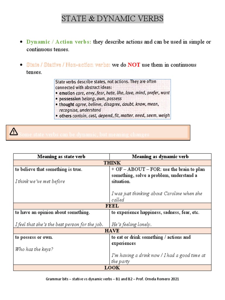 STATE Vs Dynamic Verbs | PDF | Grammar | Cognitive Science