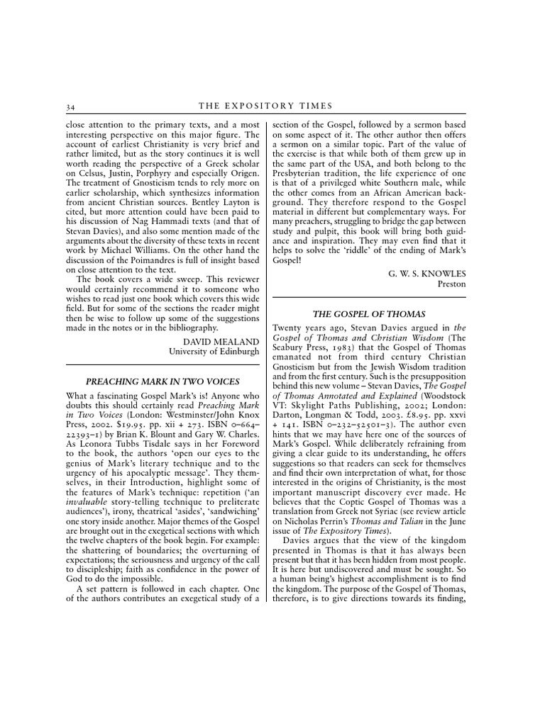 Preaching Mark in Two Voices | PDF | Gospel Of Thomas | Gospels