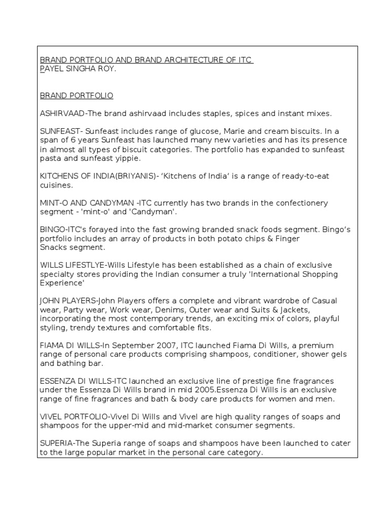 Brand Portfolio and Brand Architecture of Itc | PDF | Brand | Business ...