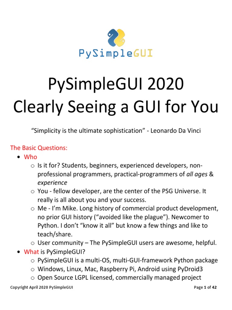Pysimplegui 2020 Clearly Seeing A Gui For You: The Basic Questions: Who | PDF | Page Layout ...