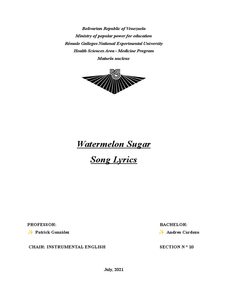 Watermelon Sugar Lyrics Analysis | PDF | Cooking, Food & Wine