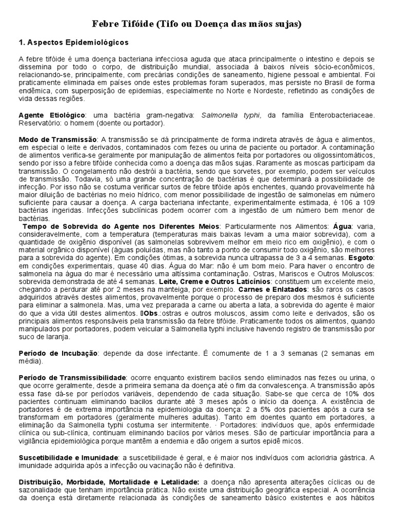 Febre Tifóide: sintomas, transmissão e tratamento | PDF | Salmonella ...