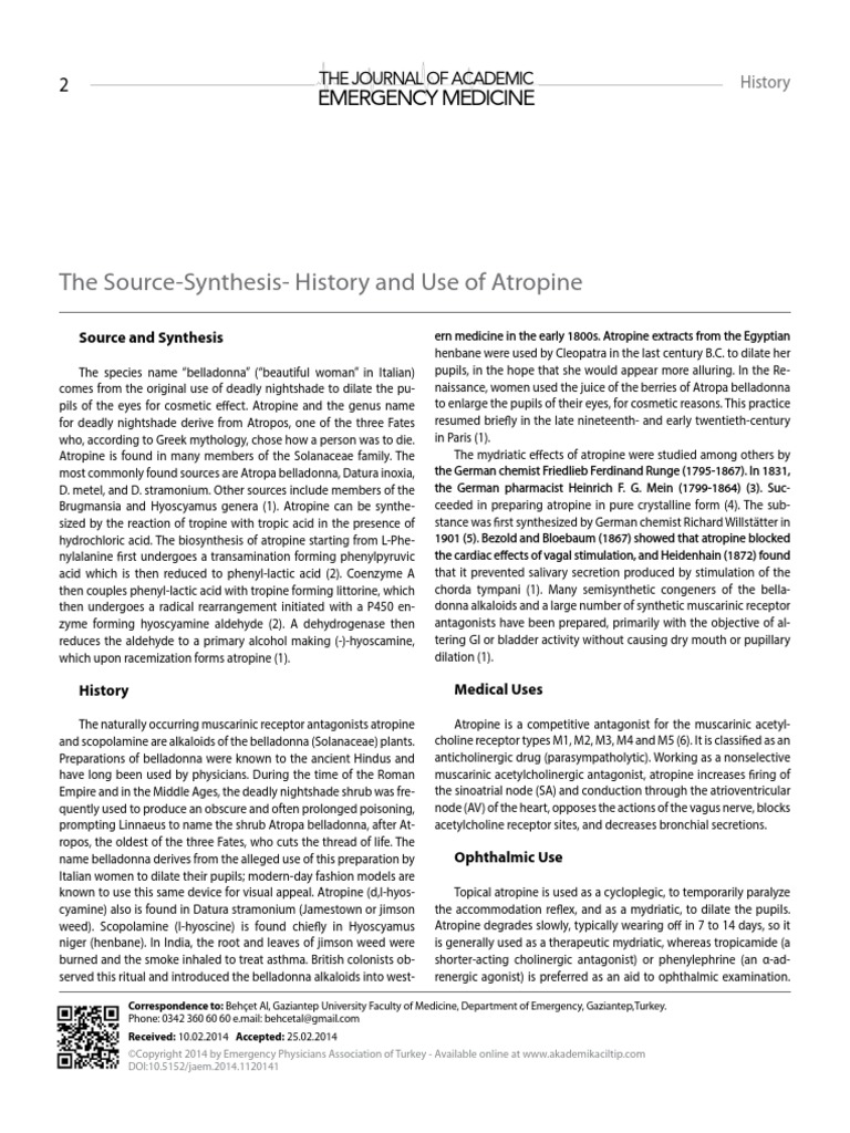 ТР-The source synthesis - history and use of atropine | PDF | Medical ...