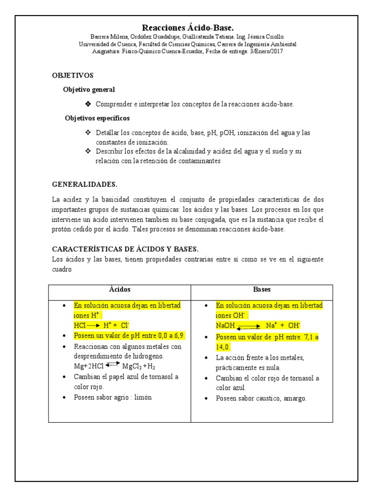 Reacciones Acido Base | PDF | Ácido | Ph
